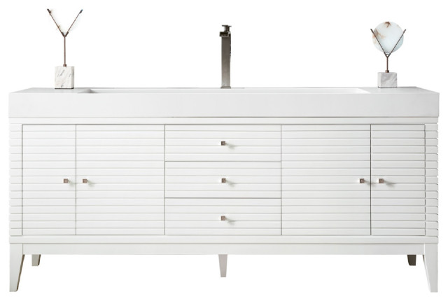 Linear 72" Vanity, Glossy White, Glossy White Solid Surface Top ...