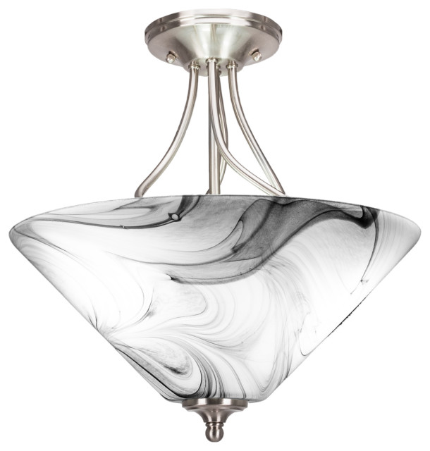 Capri 3-Light Semi-Flush Mount, Brushed Nickel/Onyx Swirl - Traditional ...