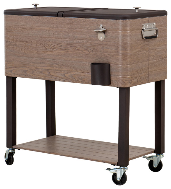 Sunjoy 80 Quart Rolling Ice Chest Portable Patio Party Drink Cooler ...