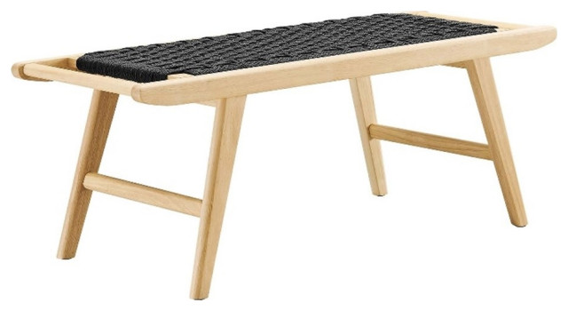 Modway Saoirse 17.5" Woven Rope & Wood Bench in Natural and Black ...