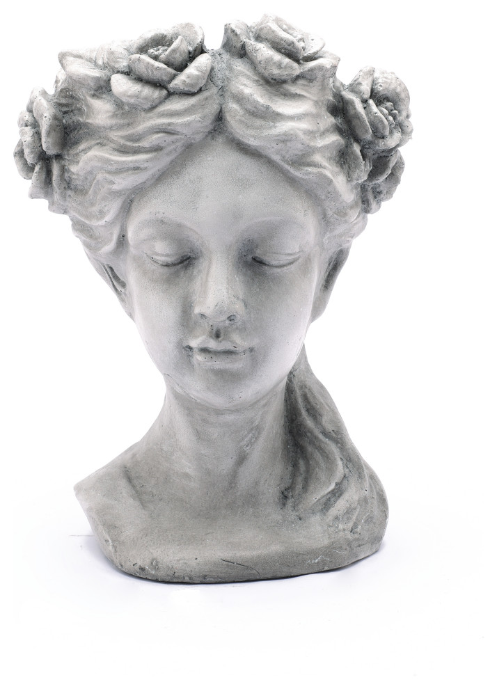 Gray Mgo Lady Rose Wreath Bust Planter Traditional Outdoor Pots And