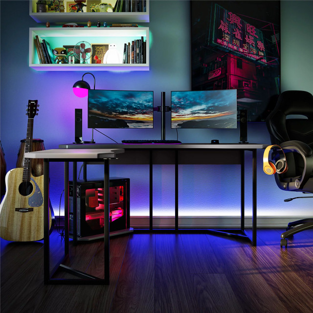 Modern L-Shaped Gaming Desk, Metal Frame With Spacious Top & CPU Stand ...