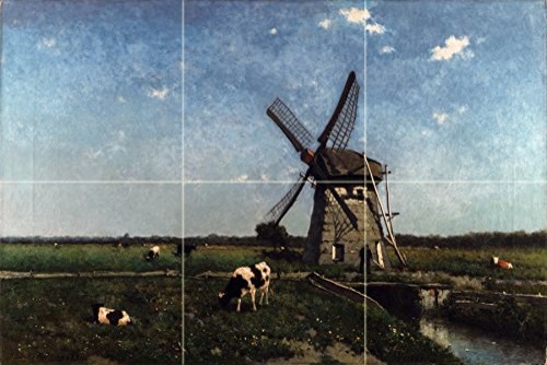 Tile Mural Kitchen Backsplash Landscape With Windmill Near Schiedam, 12 ...