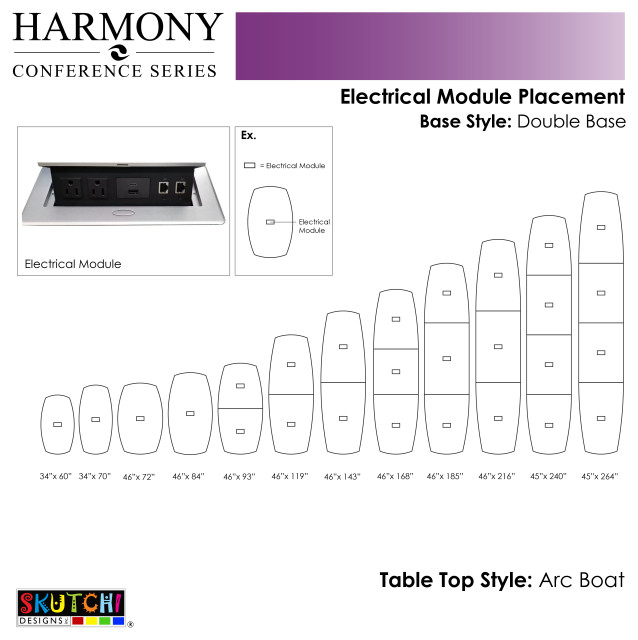 6 Person Arc Boat Conference Table Square Metal Base Electrical Unit ...
