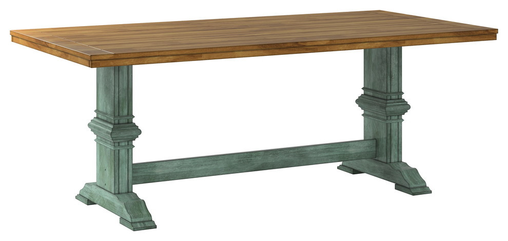 Arbor Hill Two-Tone Rectangular Trestle Base Dining Table - Farmhouse ...