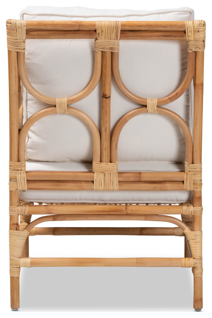 Brandon Modern Bohemian White Fabric Upholster and Natural Brown Rattan ...