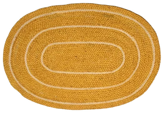 Handmade Bohemian Oval Jute Rug with Braided Design and Bordered Motif ...