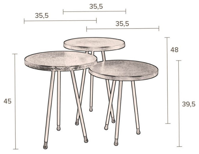 Metal Trio End Table Set (3) | Dutchbone Alim - Midcentury - Side ...