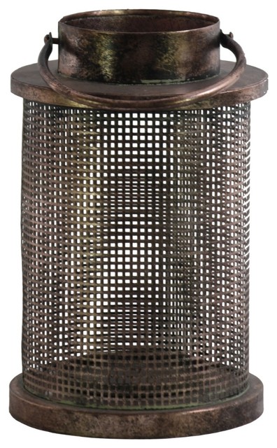 Metal Round Lantern with Mesh Design Body and Handle, Black ...