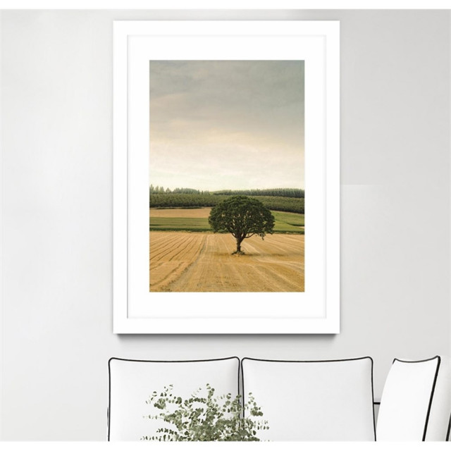 Giant Art 24x36 Lone Tree in an Autumn Field Matted and Framed in ...