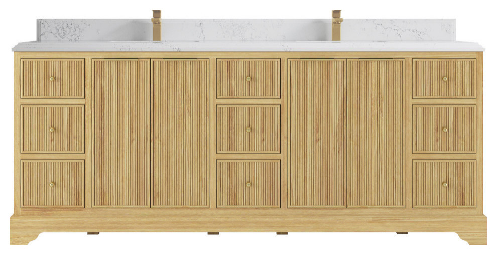 Dora Teak 84 Double Sink Bath Vanity Light Natural Teak 1.5" Empira ...
