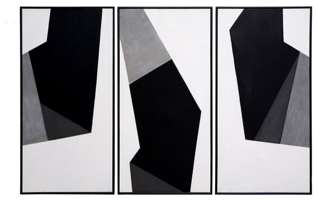 Geo Forms, 3-Piece Set, 30"x60, Black Floater Frame - Contemporary ...