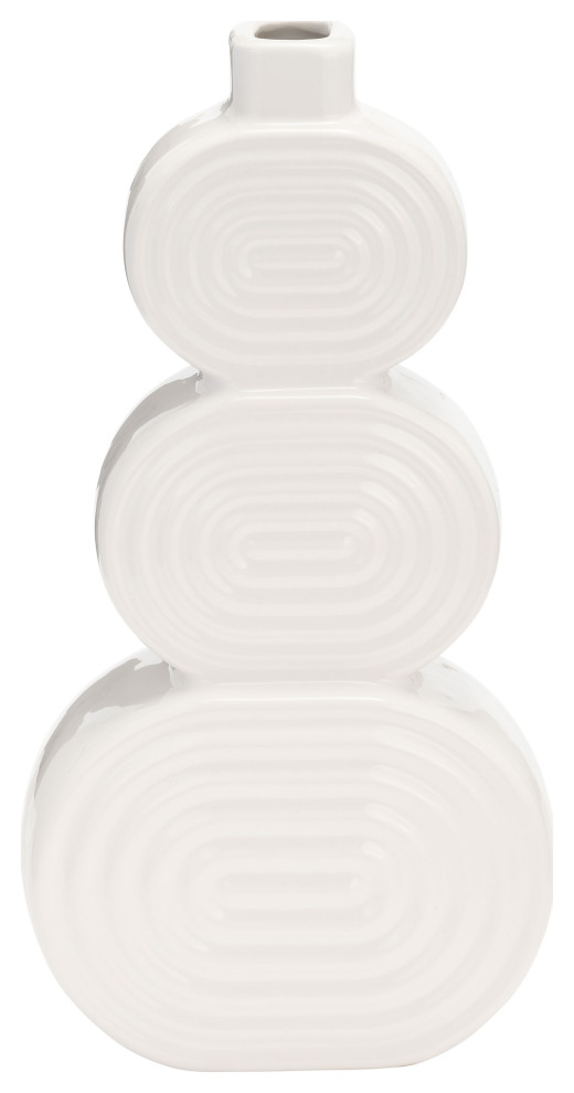 Ceramic 12" Stacked Circles Vase, White, 6x3x12 inches - Contemporary ...