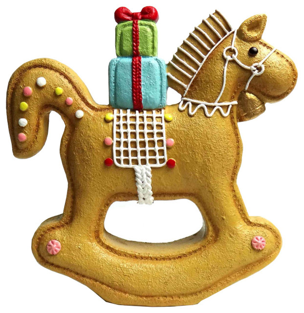 7.25" Gingerbread Rocking Horse Cookie With Presents - Modern - Holiday ...