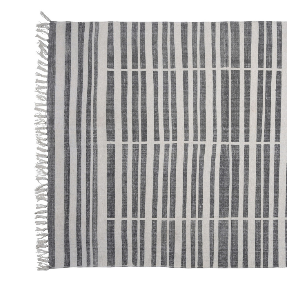 4 X 6 Feet Fabric Rug with Fringes and Broken Stripes, Gray and White ...