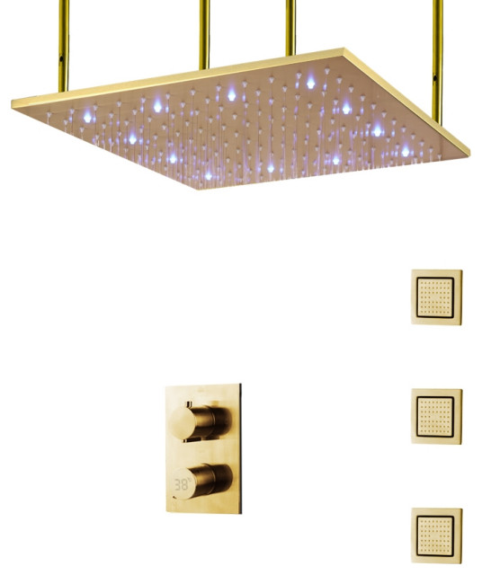Led 20" Brushed Gold Ceiling Mount Digital Mist Shower With 3 Square ...