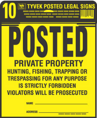 Hy-Ko PP-1 Posted Private Property Tyvek Sign, 12" x 12", Yellow/Black ...