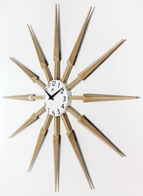 Celeste Light Wood 24" Sunburst Wall Clock - Midcentury - Wall Clocks - by Infinity Instruments ...