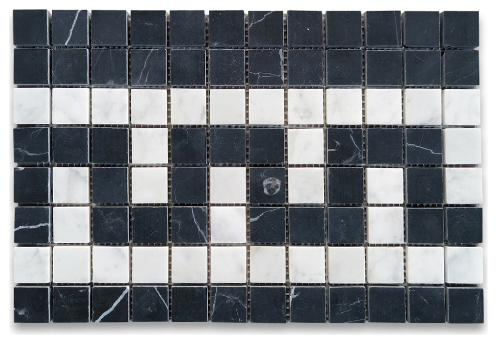 Carrara White Marble Greek Key Mosaic Border Listello Tile Black Honed ...