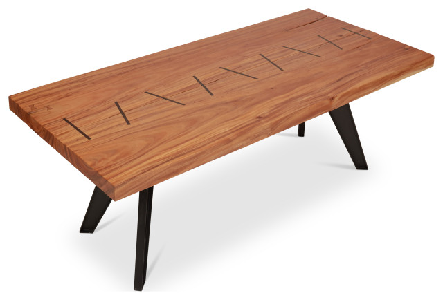Naturals Cross Dining Table, Black Legs, Natural Chamcha Top ...