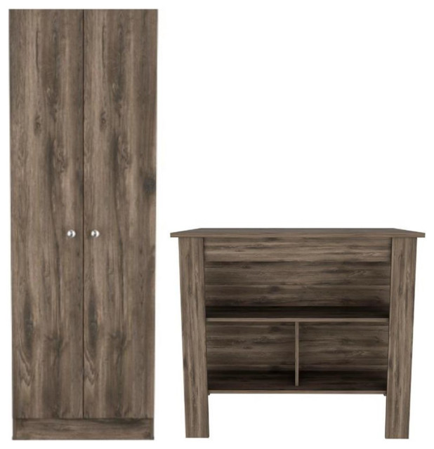 Home Square 2-Piece Set with Wood Kitchen Island and Storage Cabinet ...