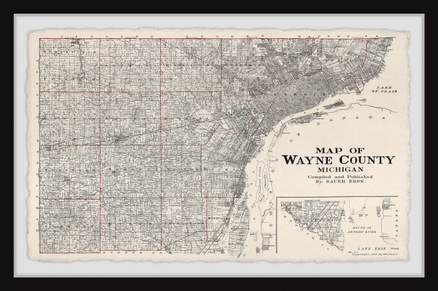 "Map of Wayne County, Michigan" Framed Painting Print, 18x12 ...