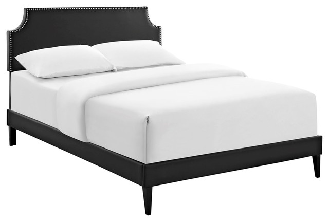 Modern Contemporary Urban Full Size Platform Bed Frame, Black, Faux ...