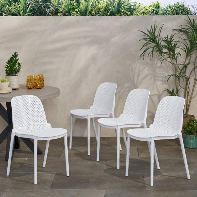 Tafton Outdoor Stacking Dining Chair, Set of 4 - Midcentury - Outdoor ...