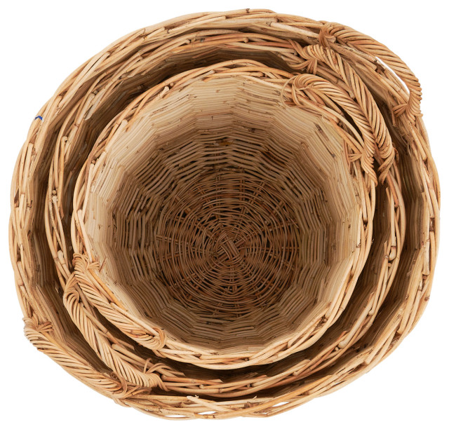 Woven Rattan Storage Baskets, Set of 3 Sizes, Natural - Tropical ...