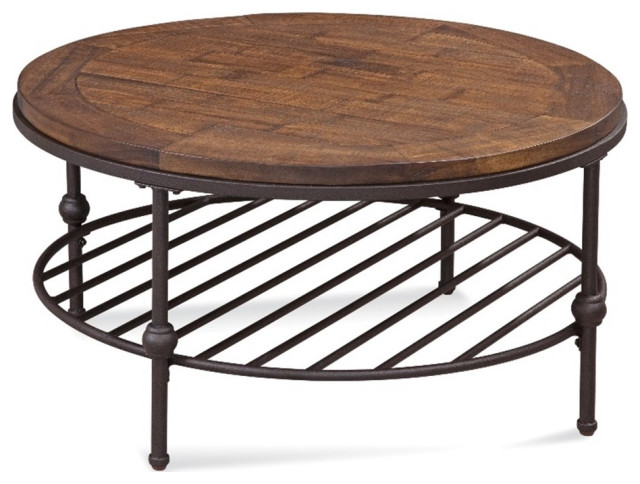 Maklaine Modern / Contemporary Round Wood Cocktail Table in Brown ...