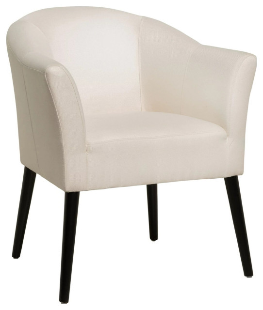 Elegant Beige Accent Chair with Curved Back and Black Wooden Legs ...