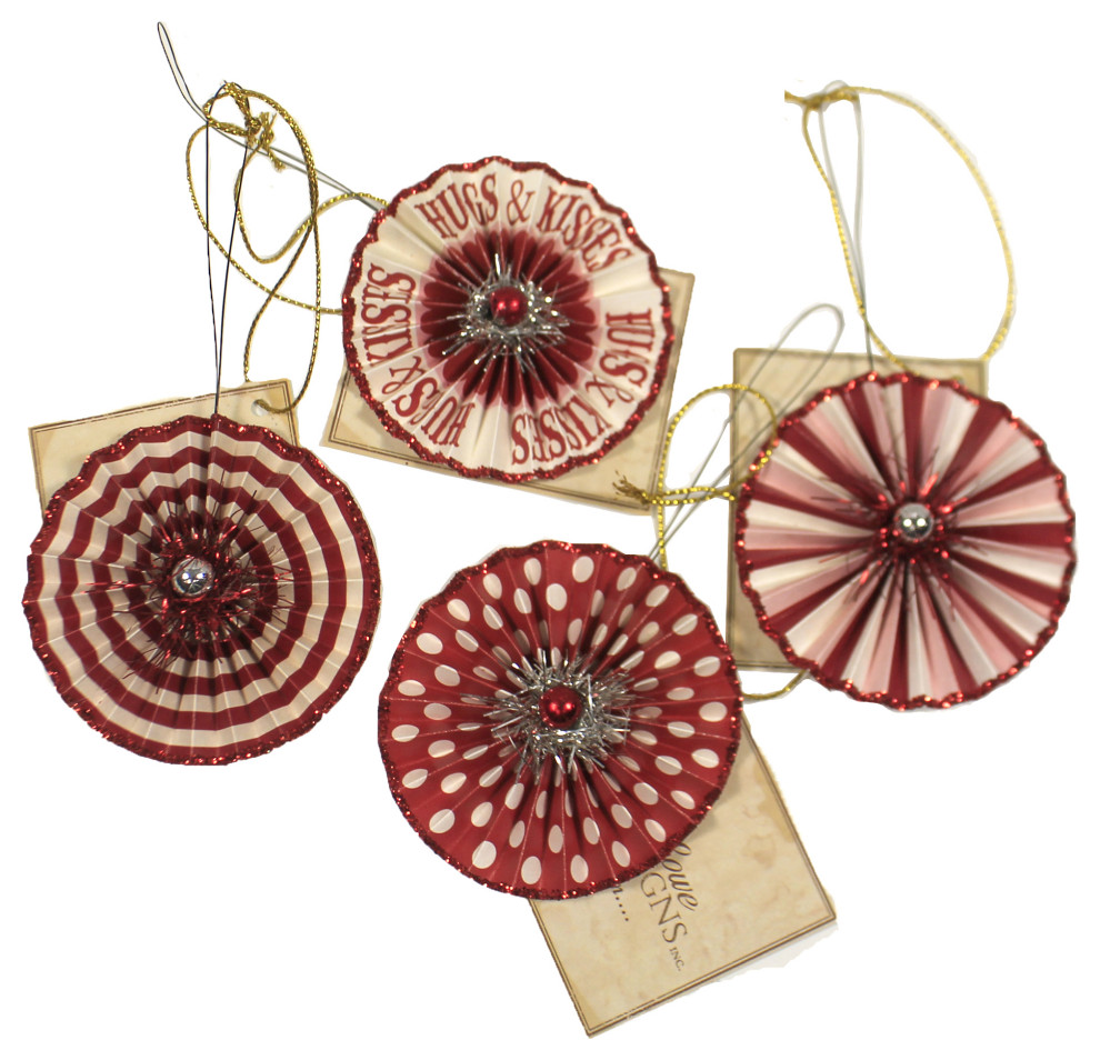 Bethany Lowe Valentine Rosette Ornaments Set/4 Hugs & Kisses, 2.75 In H ...
