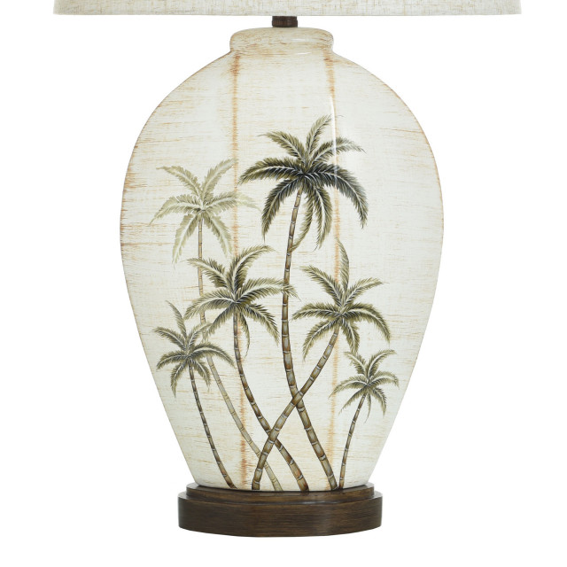 Patina Palms Table Lamp Coastal Off-White and Palm Tree Design Oatmeal ...