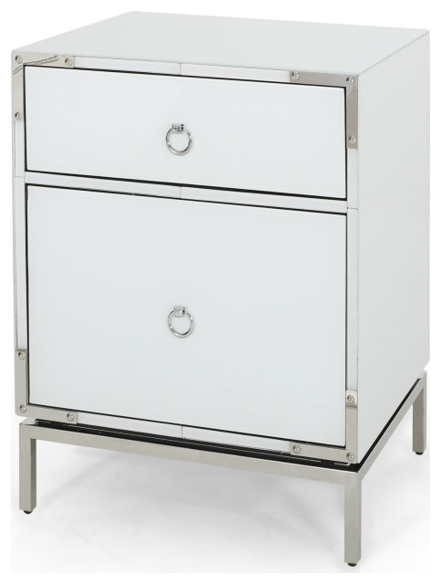 Elegant Nightstand, Stainless Steel Frame & Drawers With Ring Pulls ...
