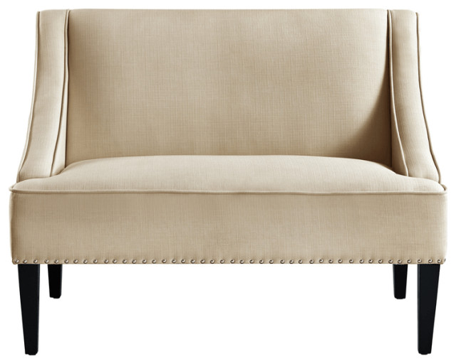 45" Beige And Black Upholstered Linen Bench - Transitional ...