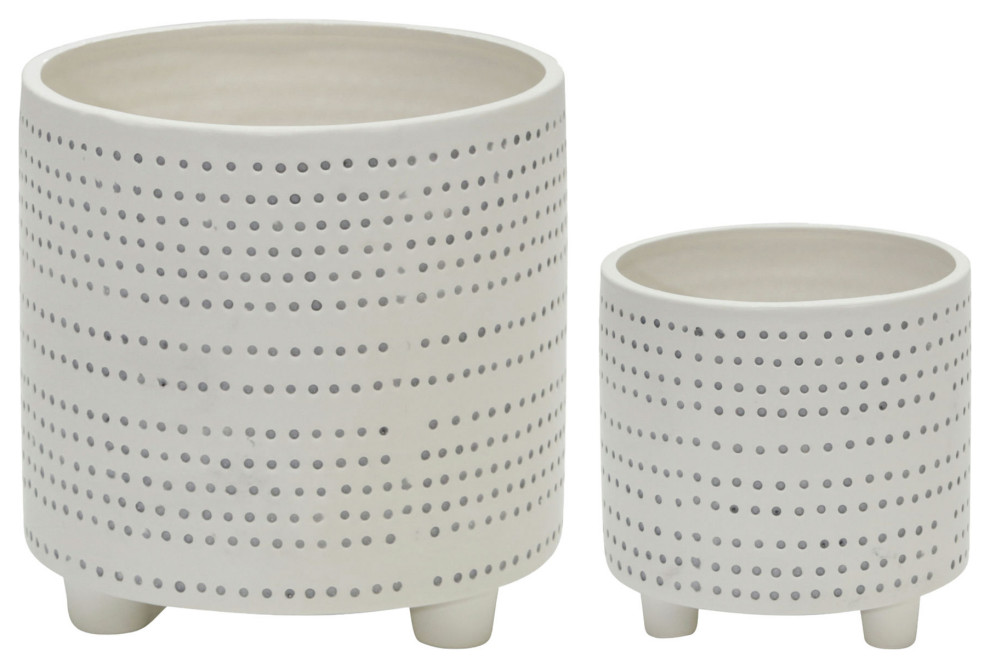 S/2 Ceramic Footed Planter W/ Dots 6/8", Ivory - Transitional - Indoor ...
