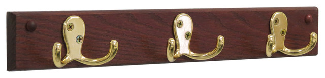 2 Double Prong Hook Rail/Coat Rack, Brass Hooks, Black - Traditional ...