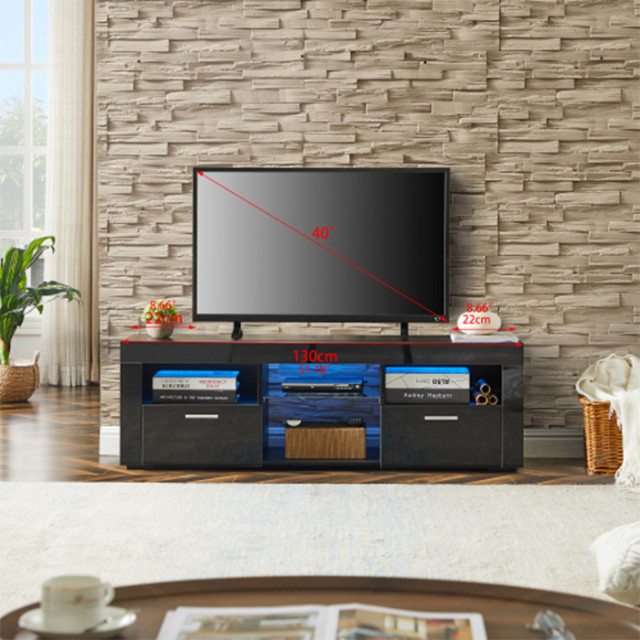 Modern TV table with LED light high glossy front tv console table with ...