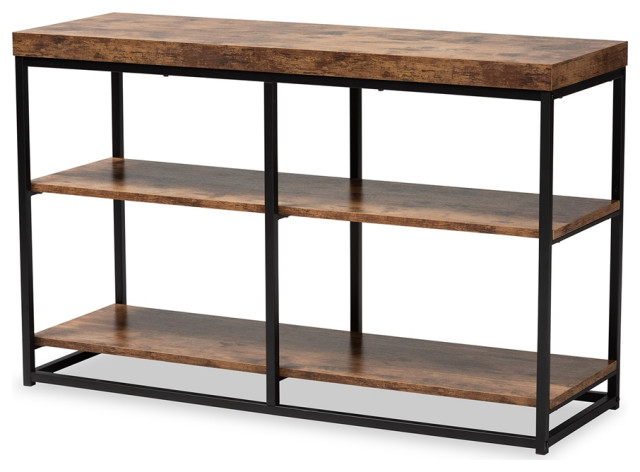 Modern Industrial Walnut Brown Finished Wood/Black Metal 3-Tier Console ...