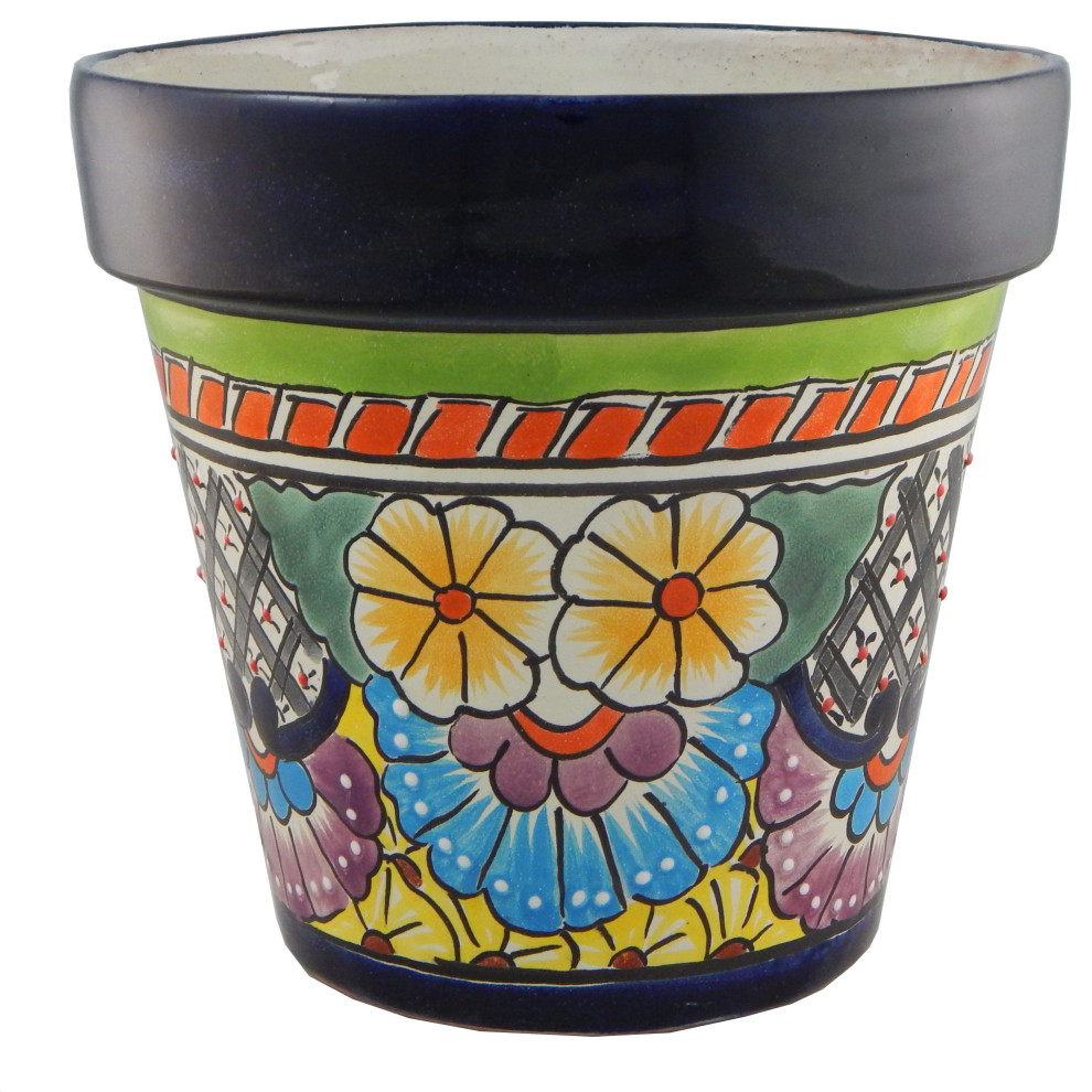 Mexican Ceramic Flower Pot Planter Folk Art Pottery Handmade Talavera ...