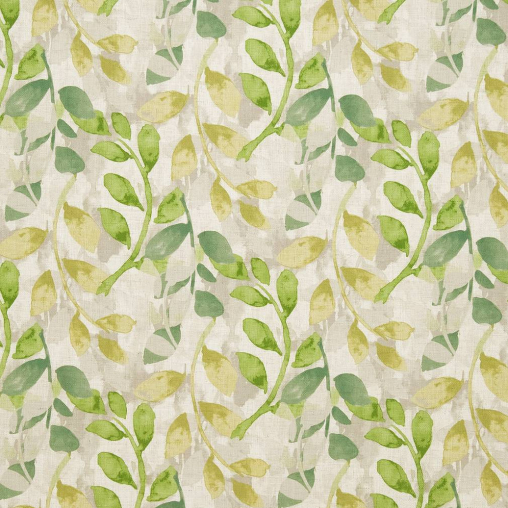 Green Leaves Linen Look Print Upholstery Fabric by the Yard, By The ...