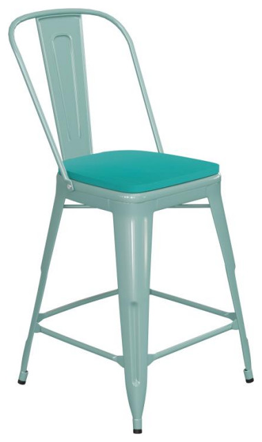 24" Mint Metal Stool-Mint Seat - Industrial - Outdoor Bar Stools And ...