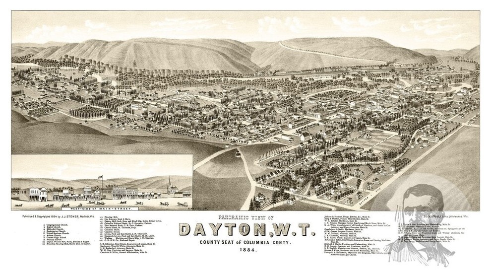 Old Map of Dayton Washington 1884, Vintage Map Art Print, 12"x18 ...