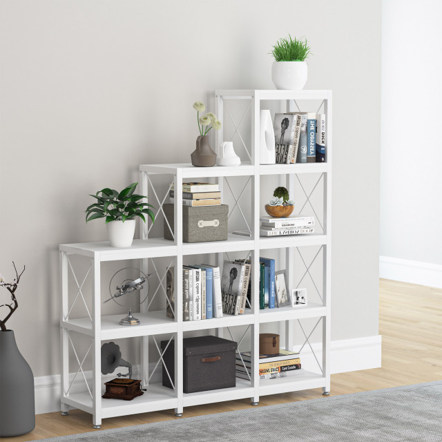 Tribesigns Ladder Bookshelf, Industrial 9 Cubes Bookcase - Contemporary ...