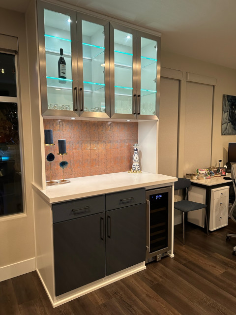 Modern Tiled Bar in white, with blue cabinets. - Modern - Home Bar ...
