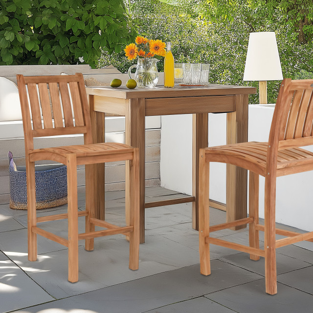 Teak Wood Abaco Outdoor Patio Barstool, A-Grade Teak - Transitional ...
