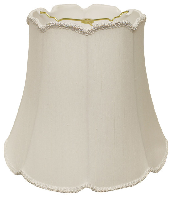 16" White Empire Slanted Cylinder Scroll Edge Silk Lampshade ...