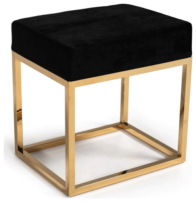 Sandy Modern Black Velvet and Gold Stool Ottoman - Contemporary ...
