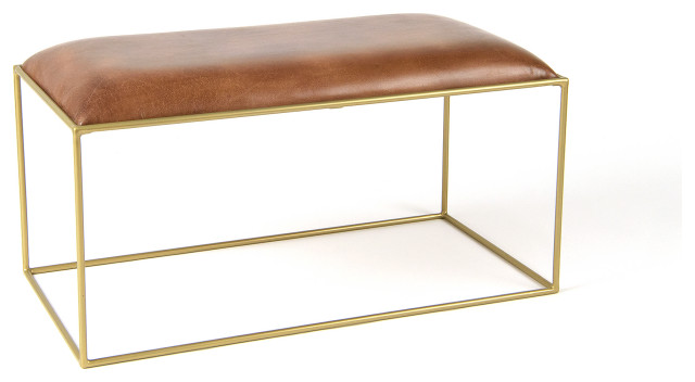 Midcentury Genuine Leather Stool, Large - Contemporary - Vanity Stools ...