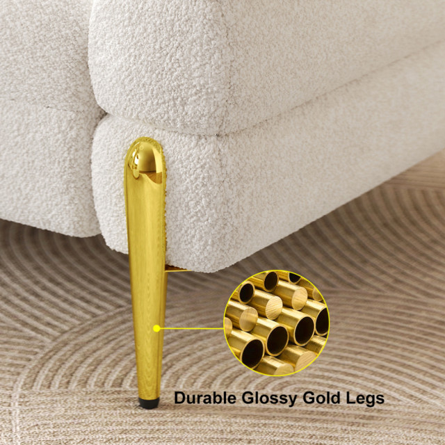 Modern White Boucle Upholstered Fluted 3 Seater Sofa for Living Room ...